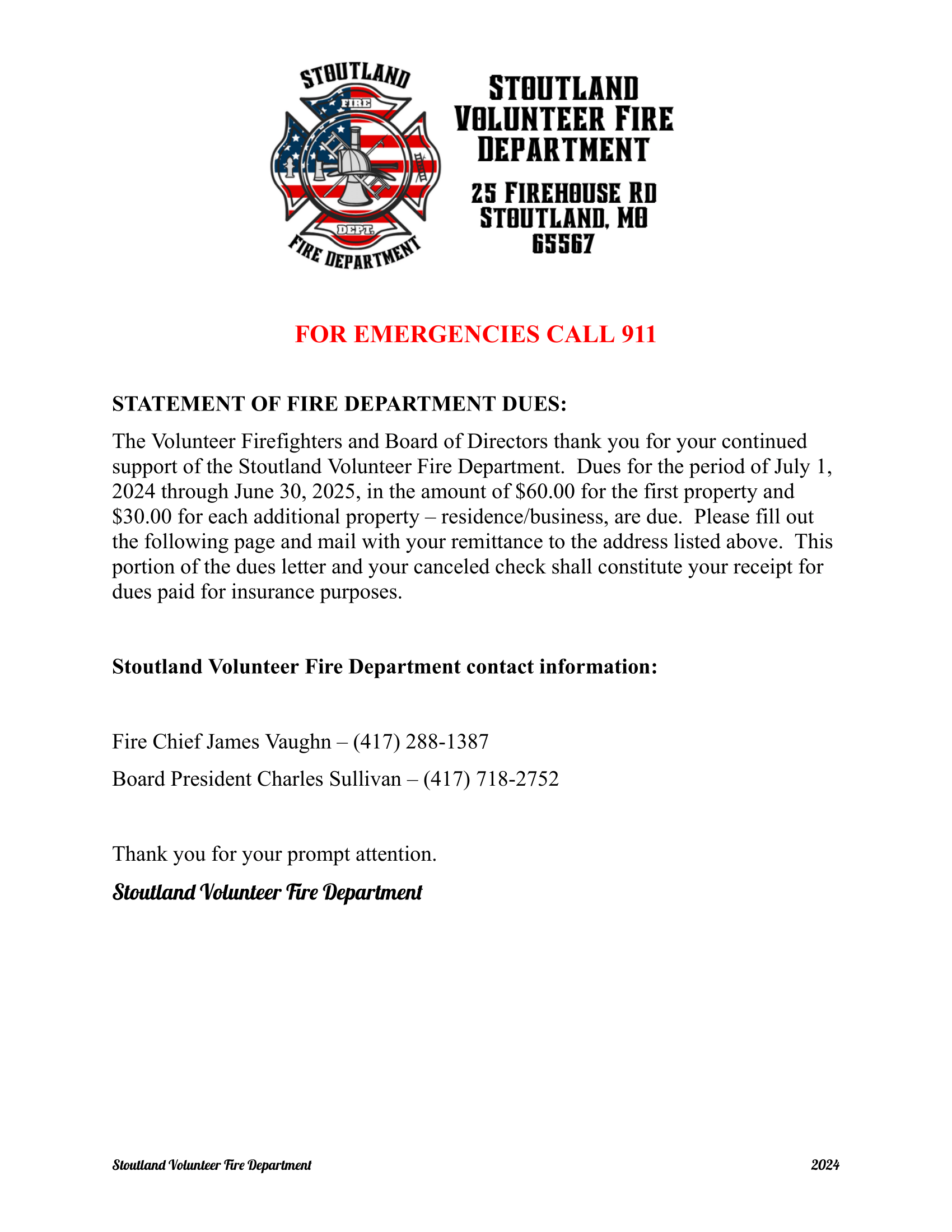 Dues Letters Arriving Soon! – Sleeper & Stoutland Volunteer Fire ...